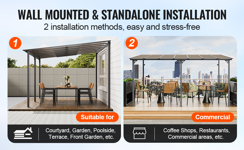 VEVOR Gazebo adosado VEVOR de 10' x 14' para patio con cubierta rígida ...