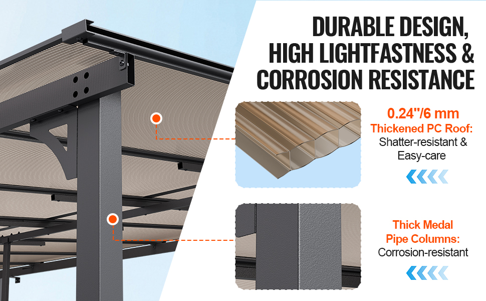 VEVOR Gazebo adosado VEVOR de 10' x 14' para patio con cubierta rígida ...