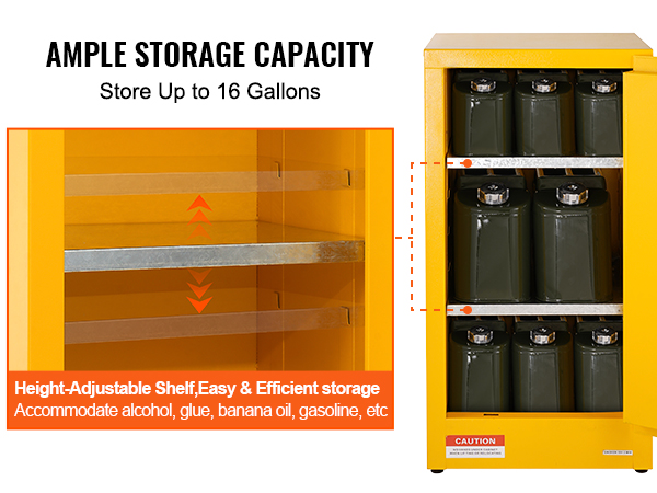 VEVOR Flammable Safety Cabinet, 16 Gal, Cold-Rolled Steel Flammable ...
