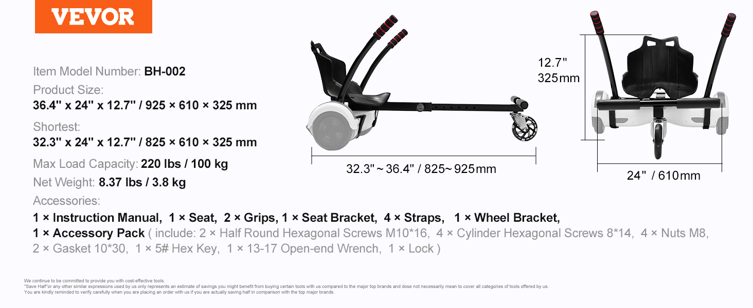 VEVOR Hoverboard Seat Attachment, for 6.5" 8" 8.5" 10" Hoverboards ...