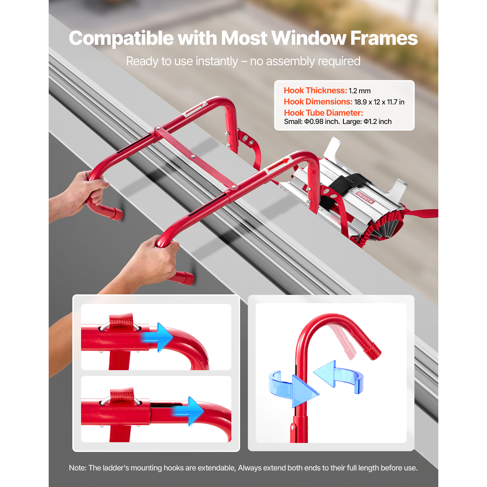 Mophorn 2-Story 13FT Emergency Fire Escape Ladder, Lightweight Aluminum ...