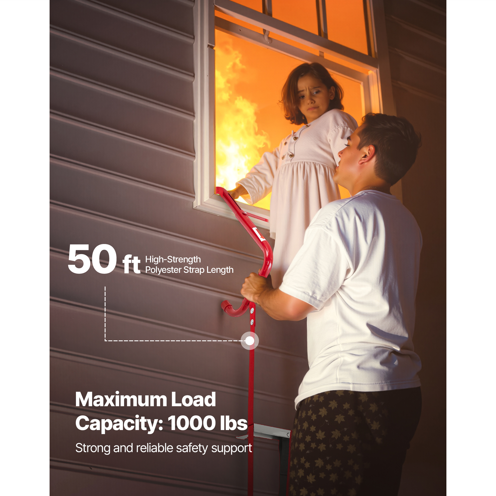 Mophorn Fire Escape Ladder, 50FT Retractable Emergency Ladder for 5-6 ...