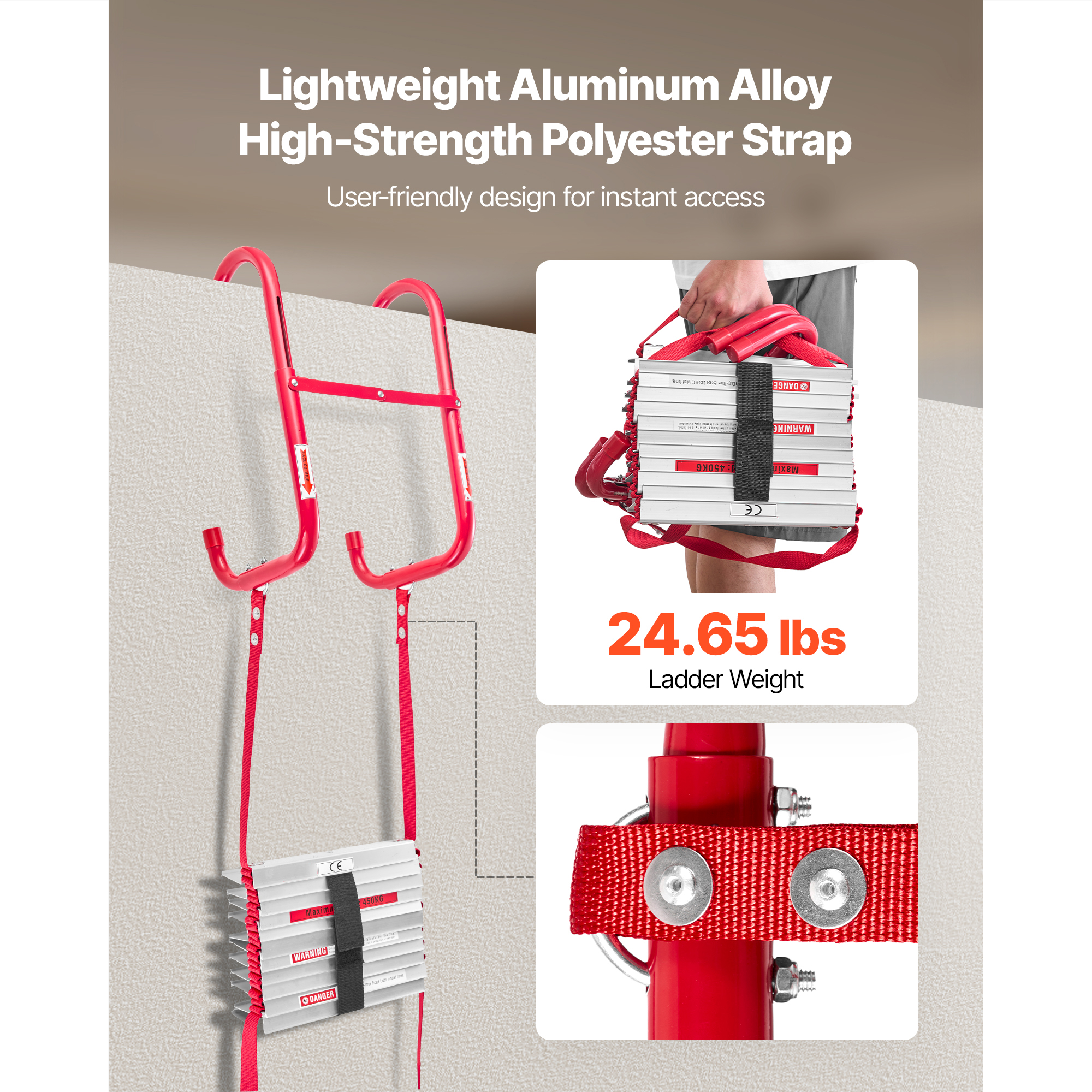 Mophorn Fire Escape Ladder, 50FT Retractable Emergency Ladder for 5-6 ...