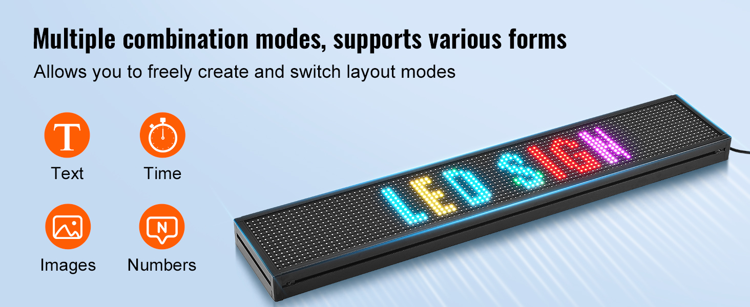 VEVOR Enseigne Lumineuse LED Programmable, Panneau d’Affichage Défilant Couleur Polychrome P10 ...