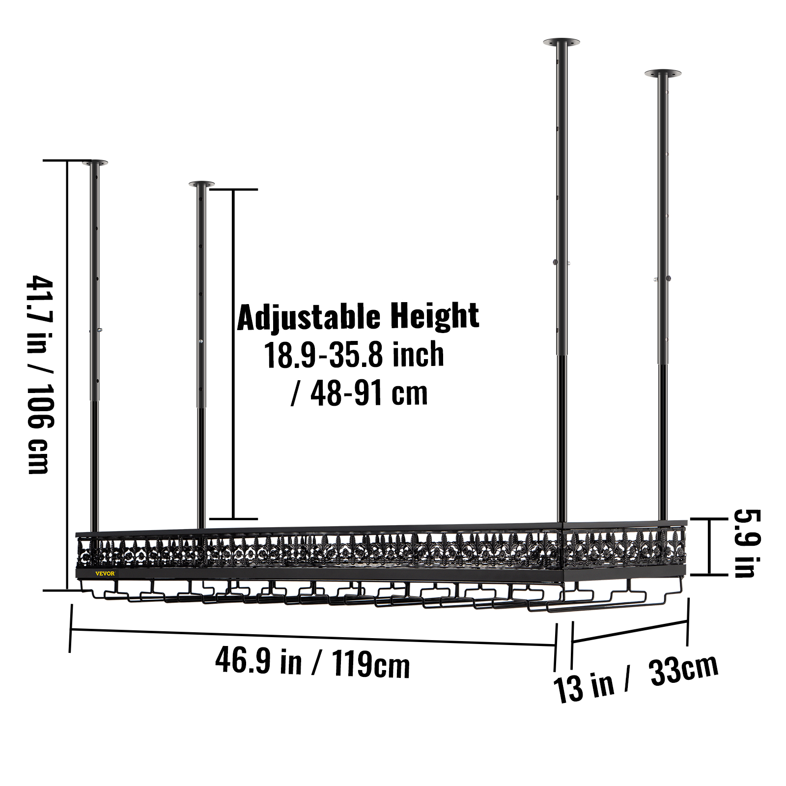 Ceiling-Mounted Bar Wine Rack Wine Glass Hanging Rack Black/Coppery ...