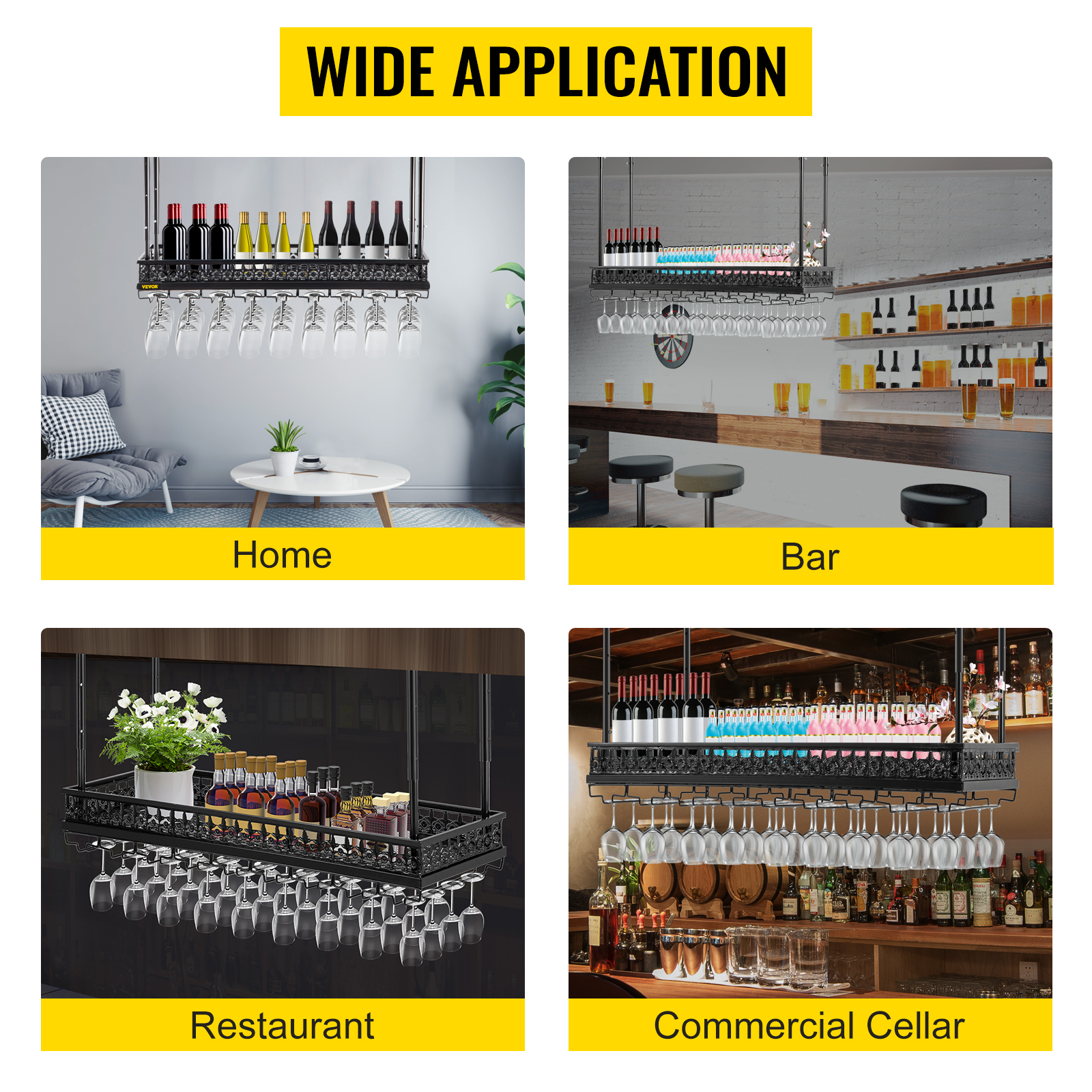 VEVOR Ceiling Wine Glass Rack, 35.8 x 13 inch Hanging Wine Glass Rack ...