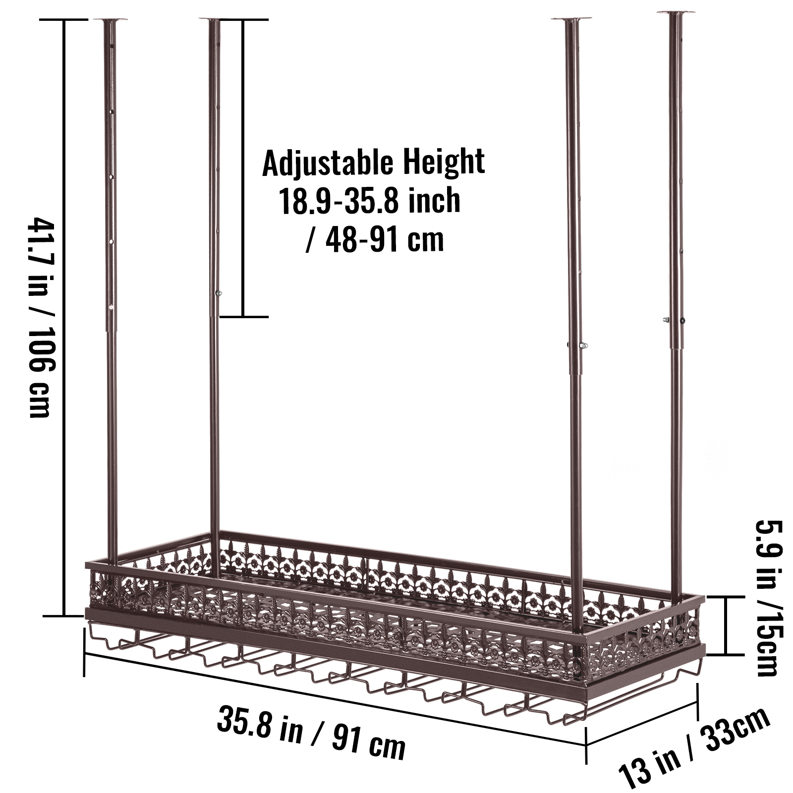 VEVOR Ceiling-Mounted Bar Wine Rack Wine Glass Hanging Rack Black ...