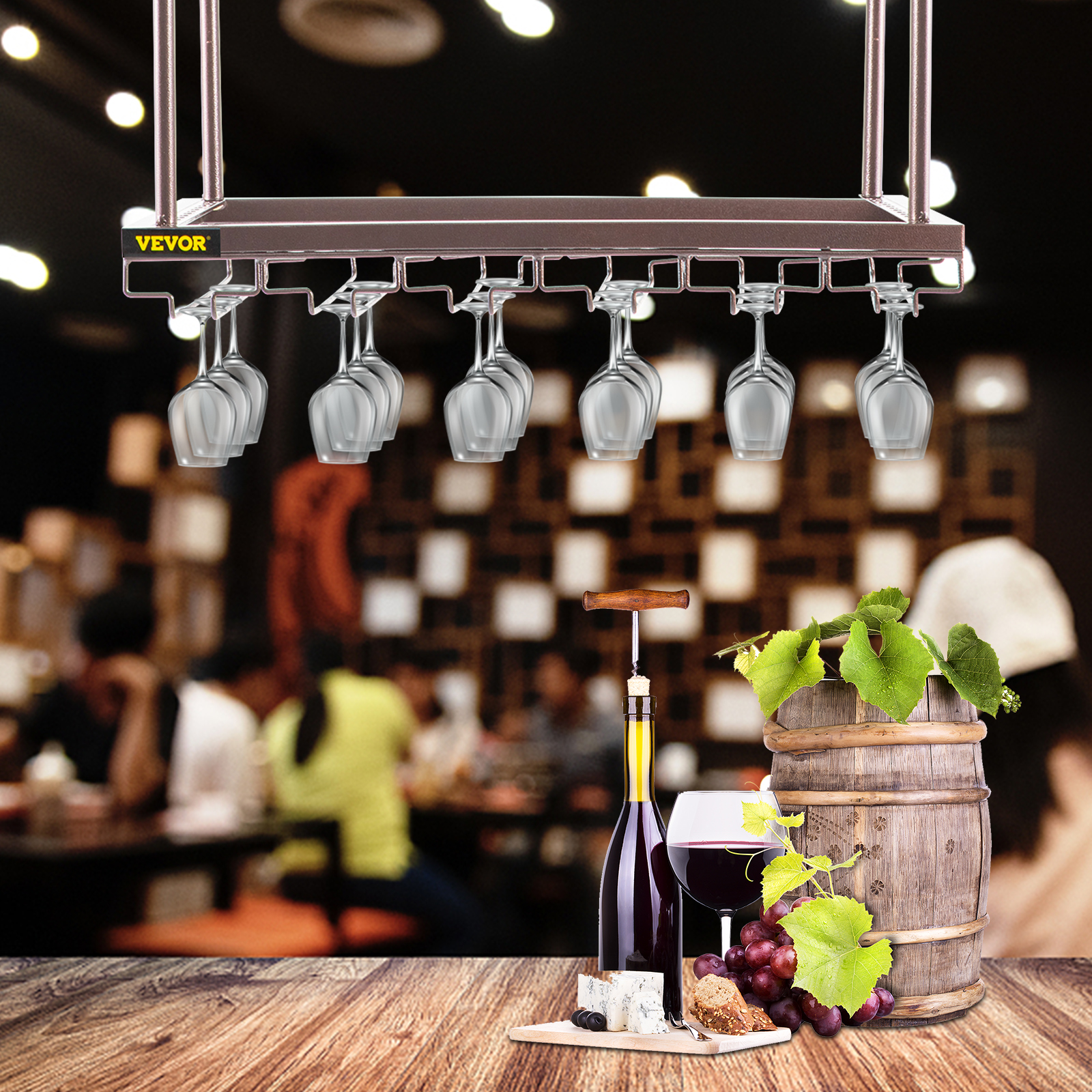 Ceiling-Mounted Bar Wine Rack Wine Glass Hanging Rack Black/Coppery ...