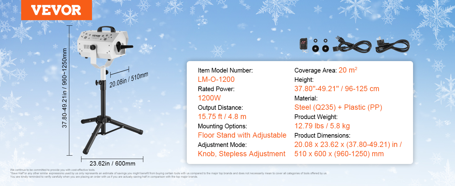 VEVOR Snow Machine 1200W Snow Making Machine with Height Adjustable ...