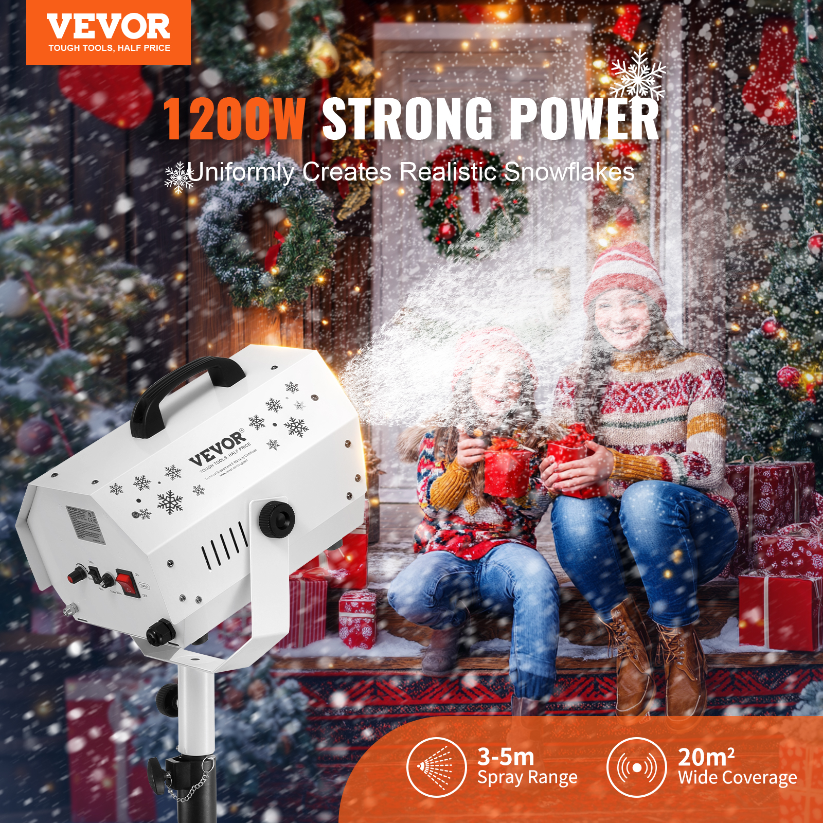 VEVOR Snow Machine 650/800/1200/1500/2000W Remote Snow Making Machine ...