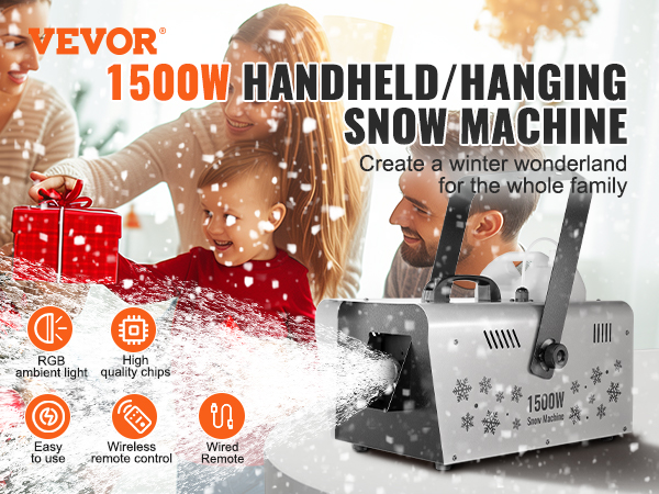 VEVOR Snow Machine 1500W Wireless Remote Handheld Hanging Snow Making ...