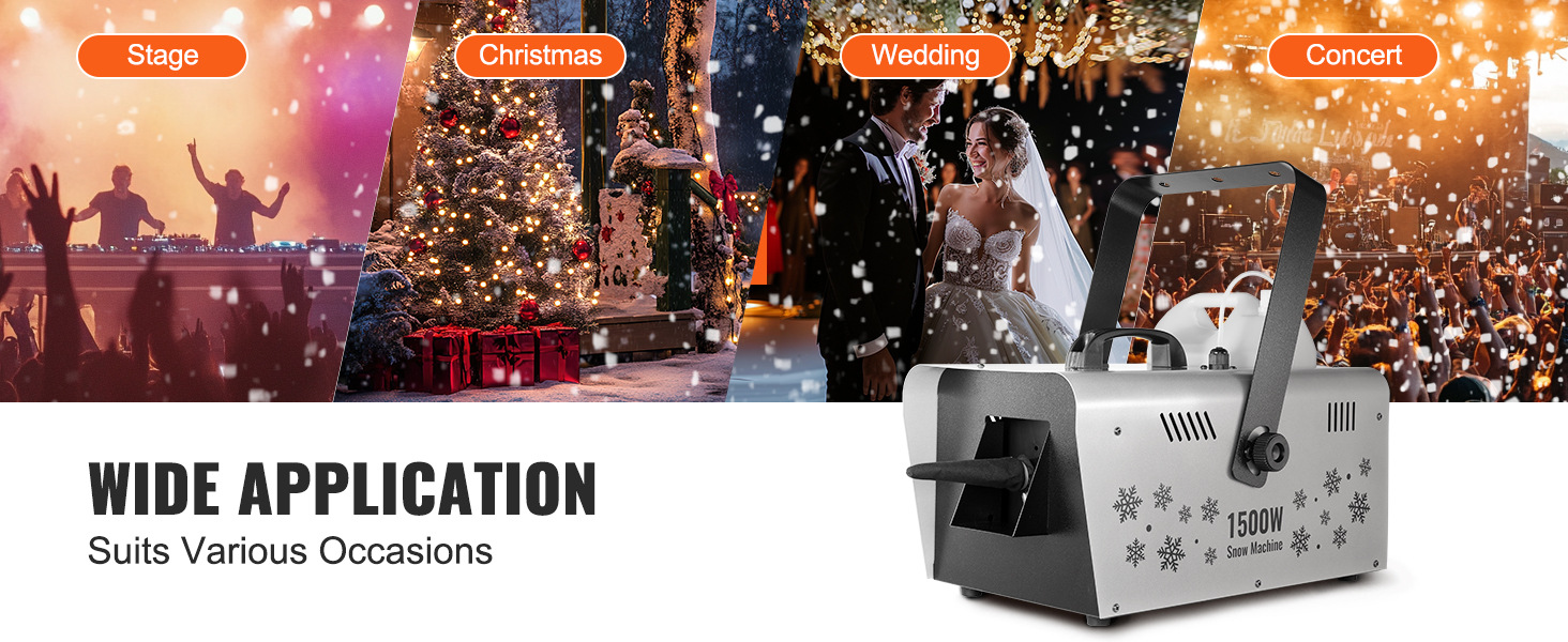 VEVOR Snow Machine 1500W Wireless Remote Handheld Hanging Snow Making ...