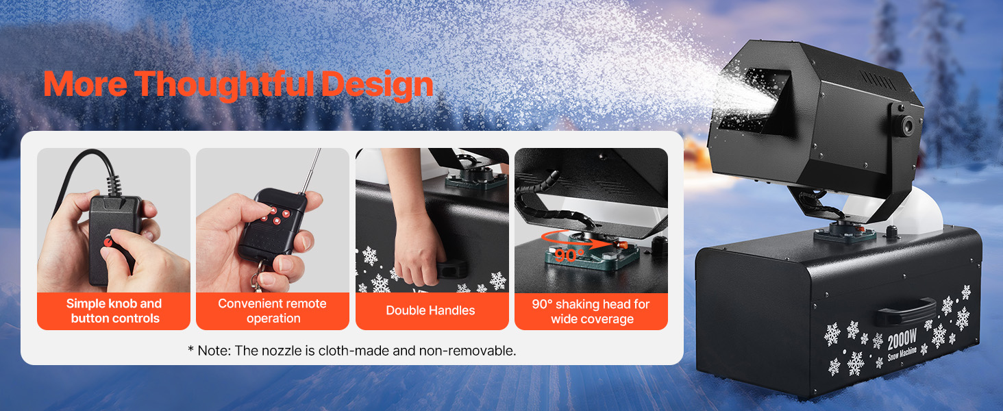 VEVOR Snow Machine 2000W Wireless Remote Swing Snow Making Machine for ...