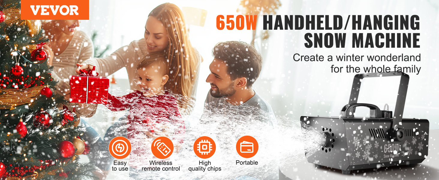 VEVOR Snow Machine 650W Handheld Hanging Snow Making Machine for ...