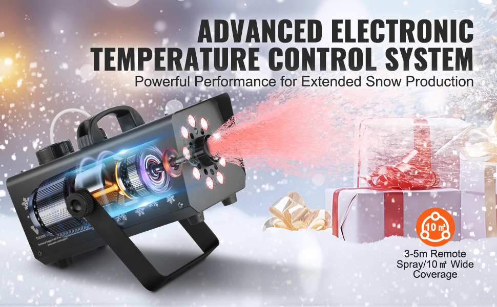 VEVOR Snow Machine 800W Handheld Hanging Snow Maker with LED Light for ...