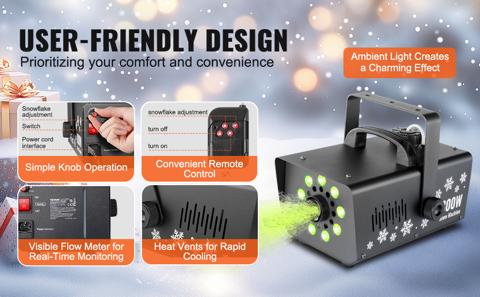 VEVOR Snow Machine 800W Handheld Hanging Snow Maker with LED Light for ...