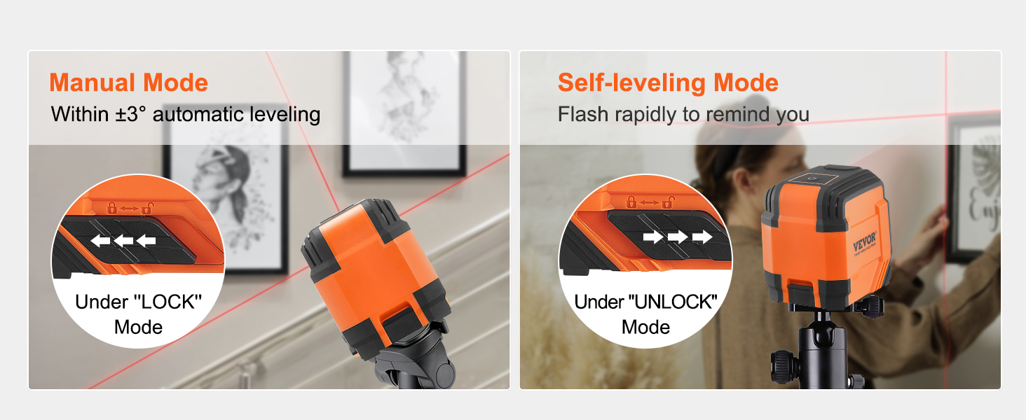 VEVOR Laser Level, 50ft, Self Leveling Manual Red Cross Line Laser ...