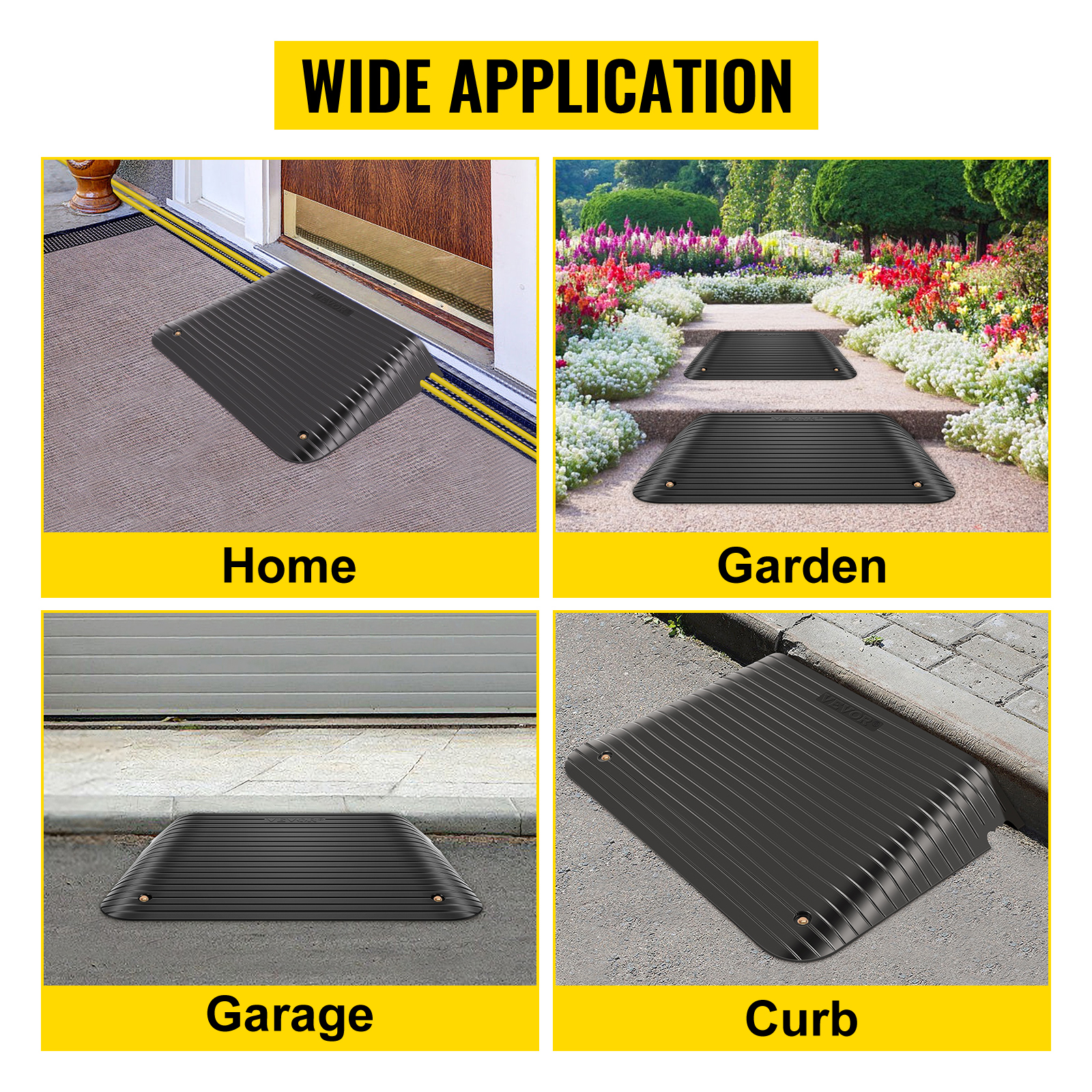 VEVOR Rubber Threshold Ramp, 4" Rise Doorway Ramp, 1 Pack with Channel ...
