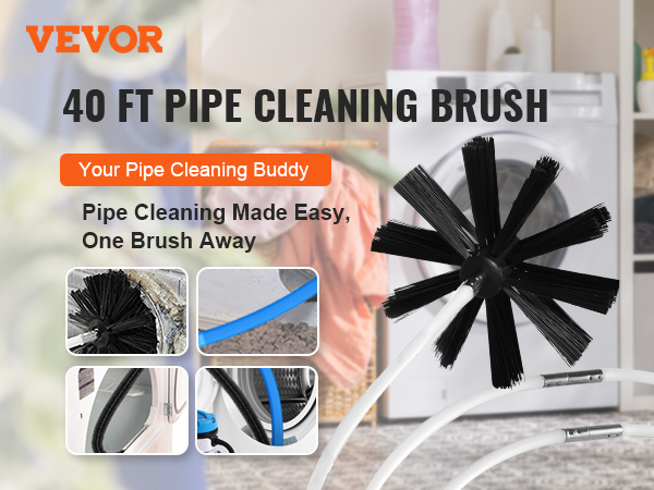 VEVOR 40 FEET Dryer Vent Cleaner Kit, 29 Pieces Duct Cleaning Brush ...