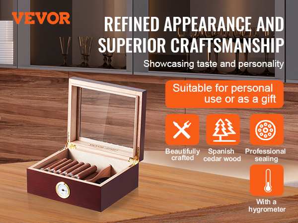 VEVOR Cigar Humidor, Glass Top Cigar Humidor Box, Handmade Spanish ...