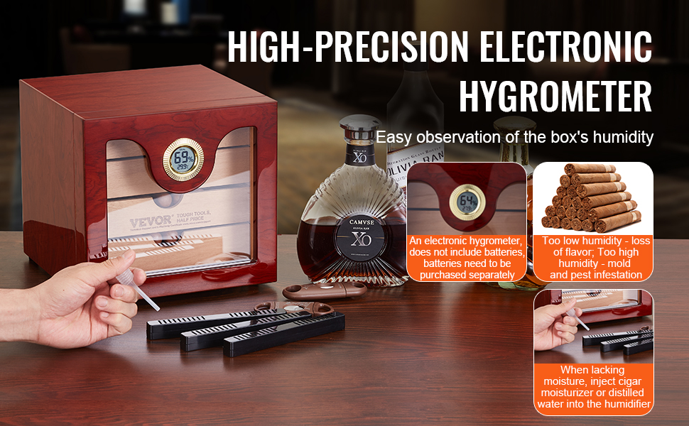 VEVOR 100 Cigar Humidor Cabinet Cedar Cigar Box Humidifier & Hygrometer ...