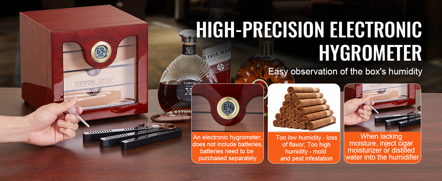 VEVOR 100 Cigar Humidor Cabinet Cedar Cigar Box Humidifier & Hygrometer ...