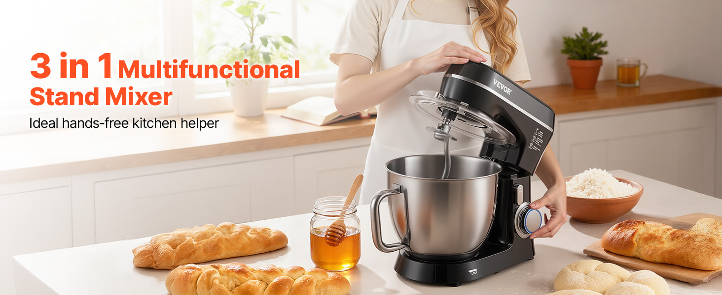 Stand Mixer 4.4 QT+5.3 QT Electric Dough Mixer 450W 10 + P Speeds Food ...