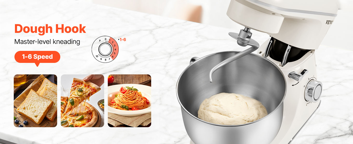 Stand Mixer 5.9 QT Electric Dough Mixer 660W 6 + P Speeds Kitchen Food ...