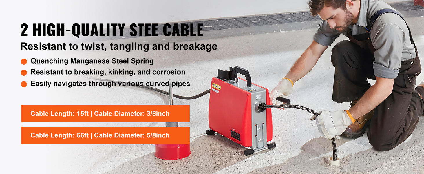 VEVOR Drain Cleaner Machine 66FT x 5/8" 250W Sewer Snake Auger Manual ...