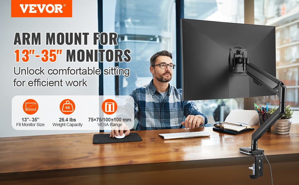VEVOR Single Monitor Mount with USB, Supports 13"-35" Screen ...