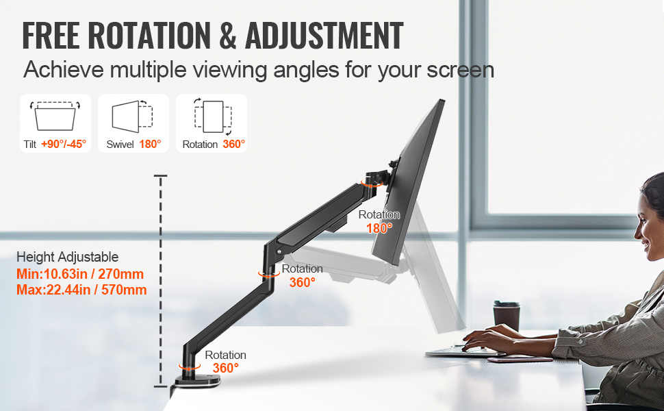 VEVOR Single Monitor Mount with USB, Supports 13"-35" Screen ...