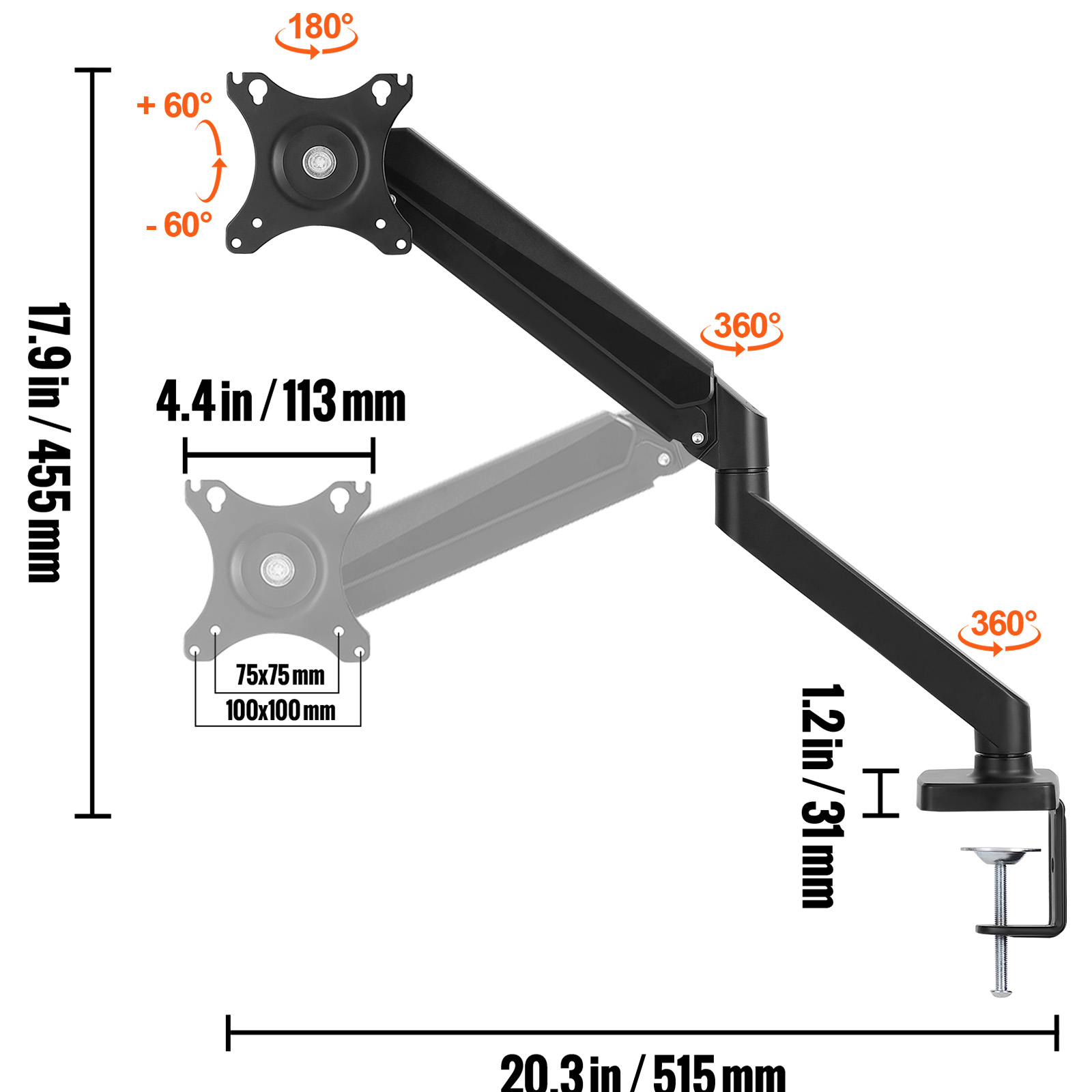 VEVOR Single Monitor Mount, Supports 13"-32" Screen, Fully Adjustable ...