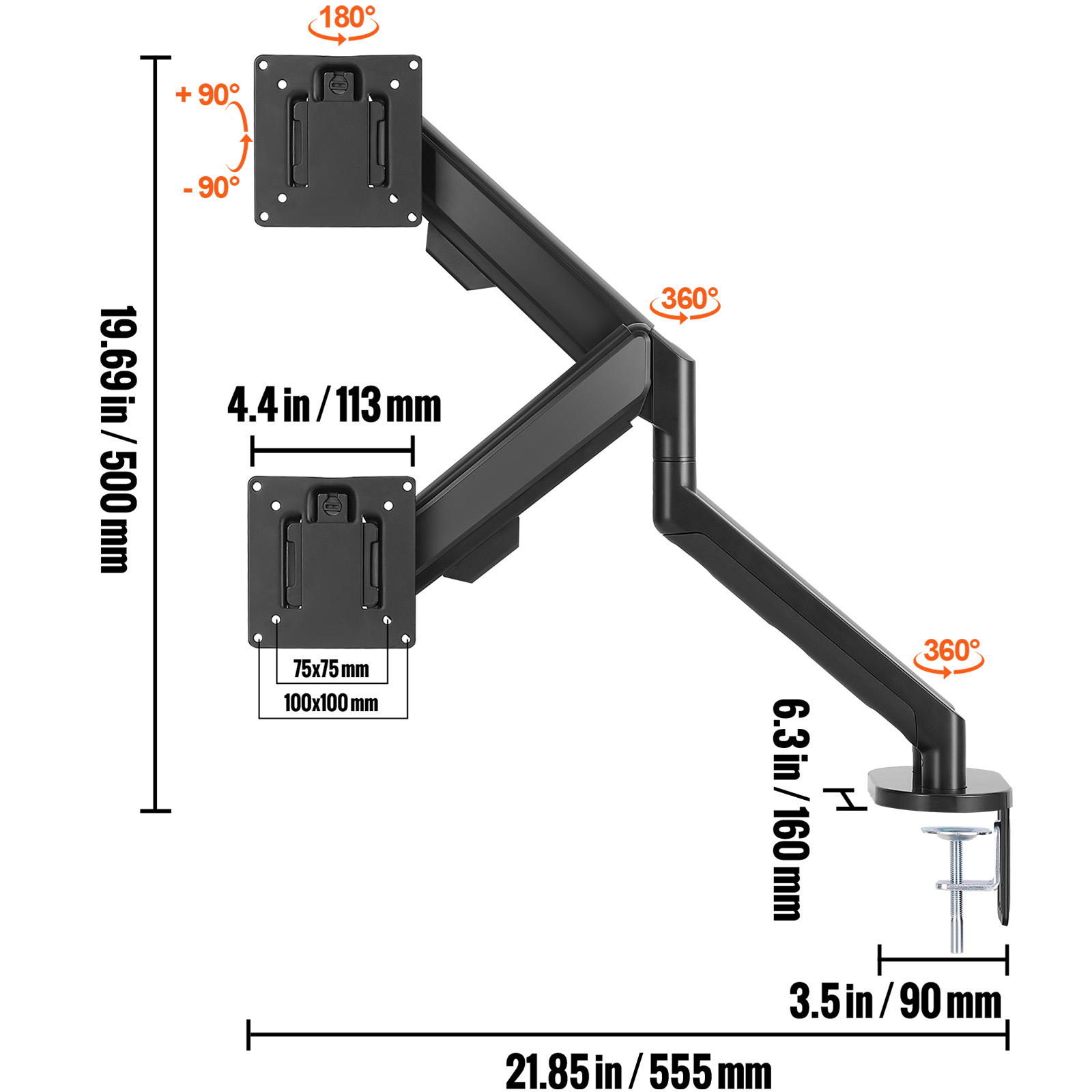 VEVOR Support Ecran PC Double Bras pour Moniteur 13-35 pouces Bras ...