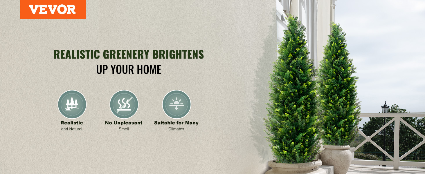 VEVOR 2 Pack 4' Artificial Cedar Topiary Tree Faux Plant UV Decor In ...