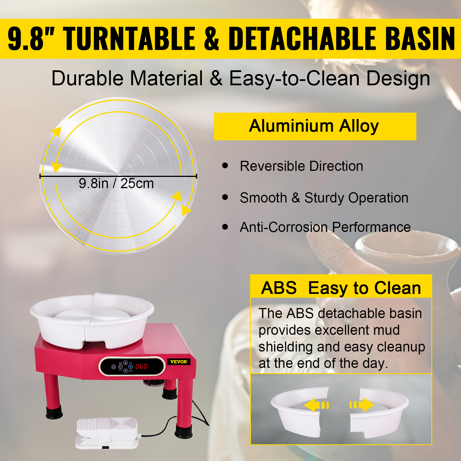 VEVOR Pottery Wheel Ceramic Forming Machine, 9.8" LCD Touch Screen Clay ...