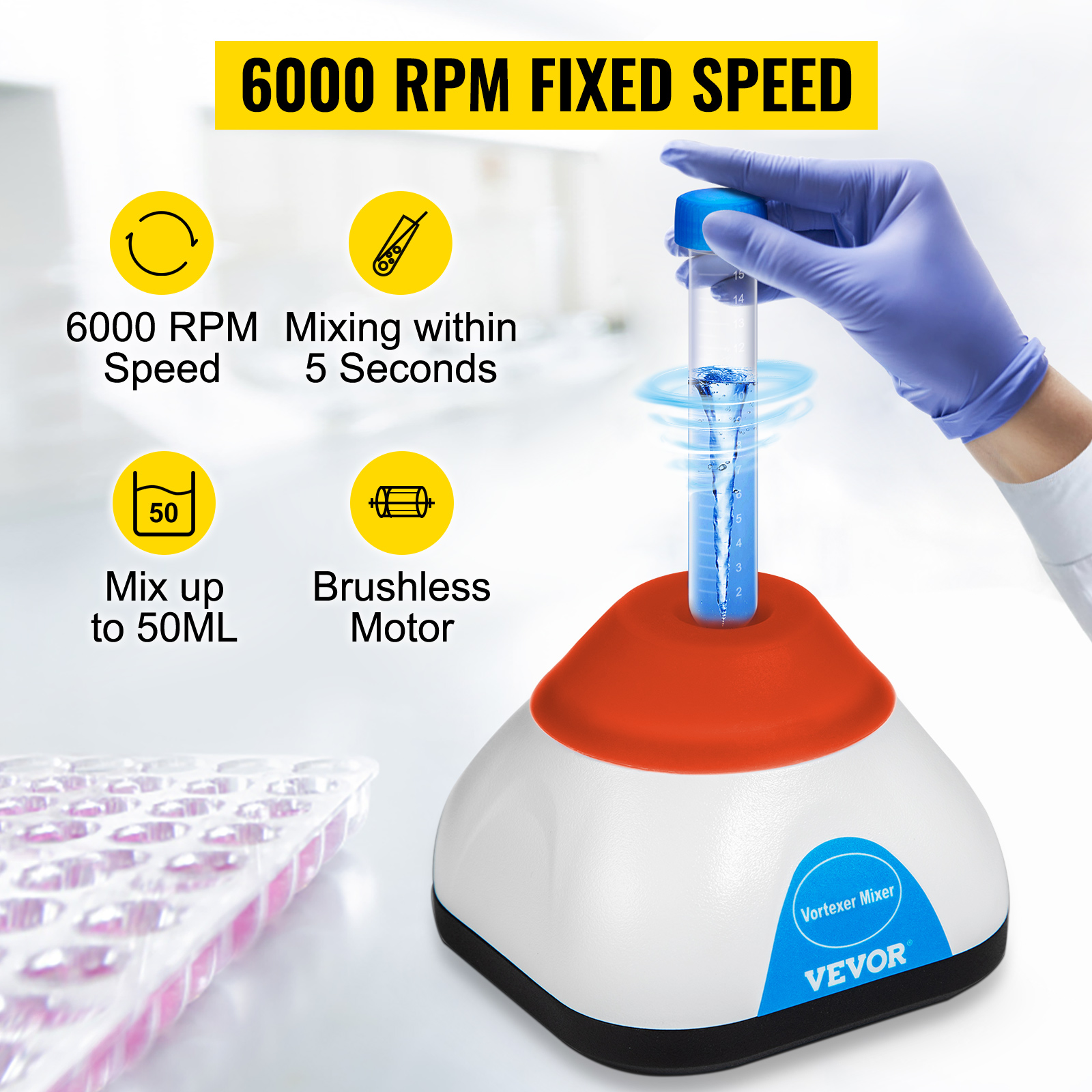 VEVOR Vortex Mixer, 6000RPM Mini Vortex Mixer Shaker, Touch Function ...