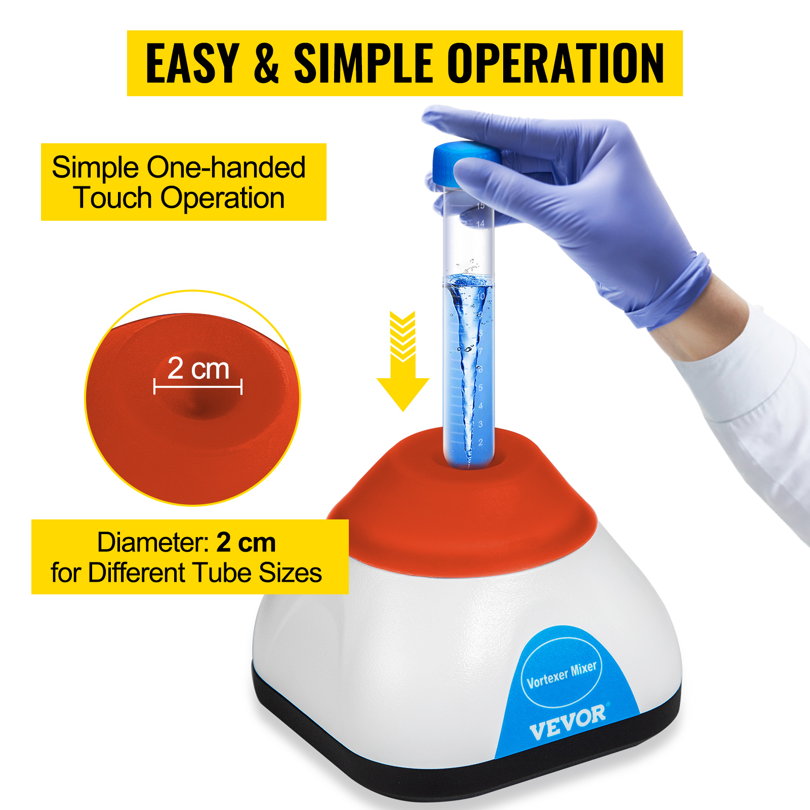 VEVOR Vortex Mixer, 6000RPM Mini Vortex Mixer Shaker, Touch Function ...