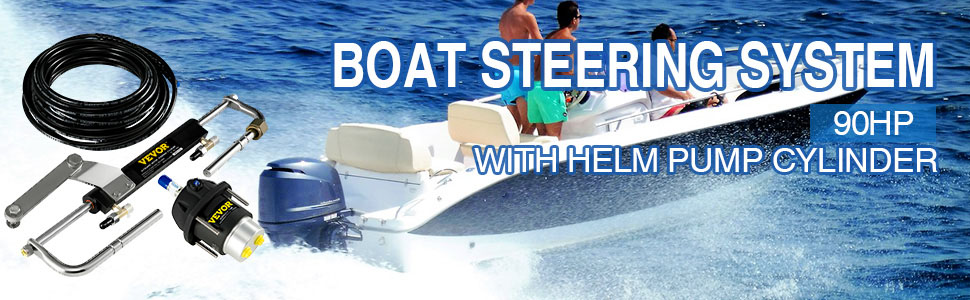 Hydraulic Outboard Steering System Kit 90HP Marine Cylinder Helm Tubing ...
