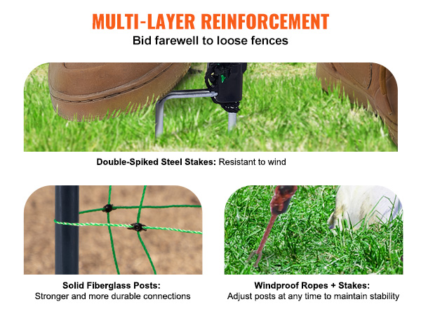 VEVOR Electric Fence Netting, 48" H x 100' L, PE Net Fencing with Solar ...