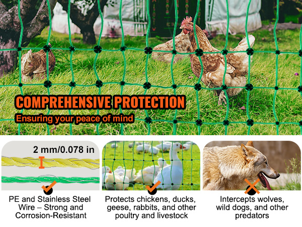 VEVOR Electric Fence Netting, 48" H x 100' L, PE Net Fencing with Solar ...