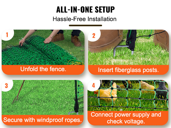 VEVOR Electric Fence Netting, 48" H x 100' L, PE Net Fencing with Solar ...