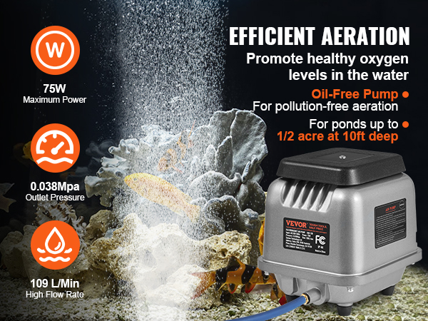 VEVOR Linear Air Pump, 109L/Min Air Flow Septic Aerator Pump, Aeration ...