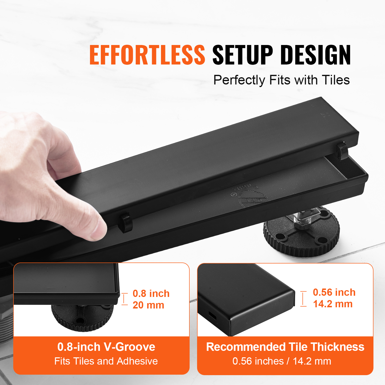 VEVOR 24/36” Linear Shower Drain Offset with Tile Insert Stainless ...