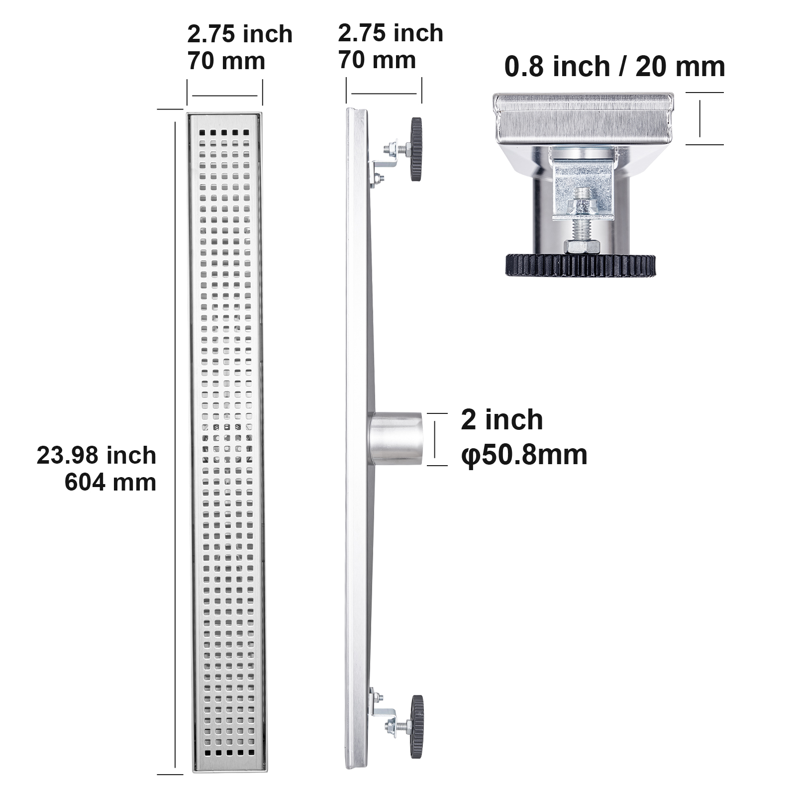 Mophorn 610mm Linear Shower Drain with Square Pattern Grate,Brushed 304 ...