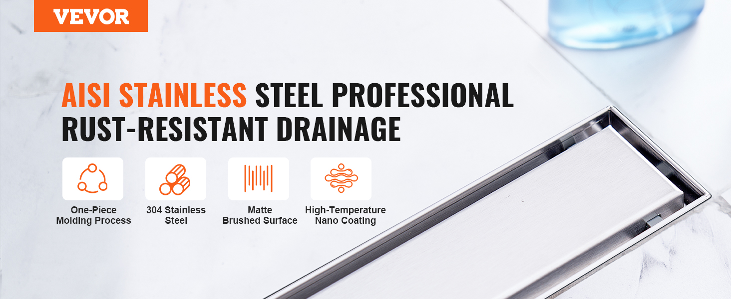 VEVOR 24Inch Linear Shower Drain Offset with Tile Insert Cover,Brushed ...