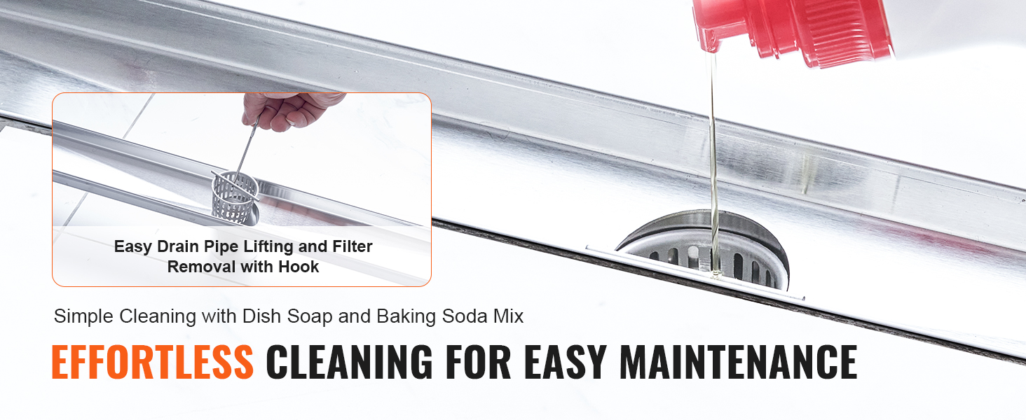 VEVOR 24Inch Linear Shower Drain Offset with Tile Insert Cover,Brushed ...