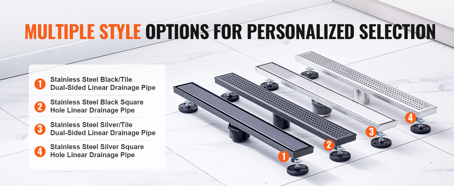 VEVOR 24Inch Linear Shower Drain Offset with Tile Insert Cover,Brushed ...