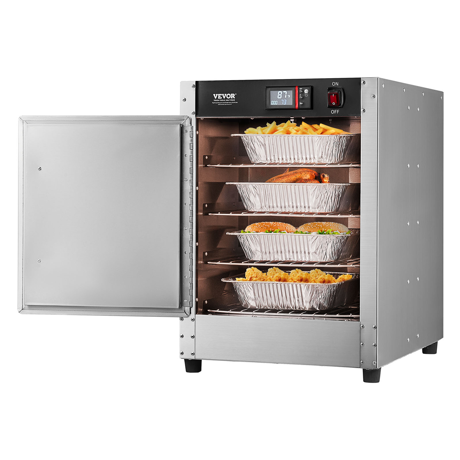 4/5-Tier Hot Box Food Pizza Warmer with Water Tray Concession Warming ...