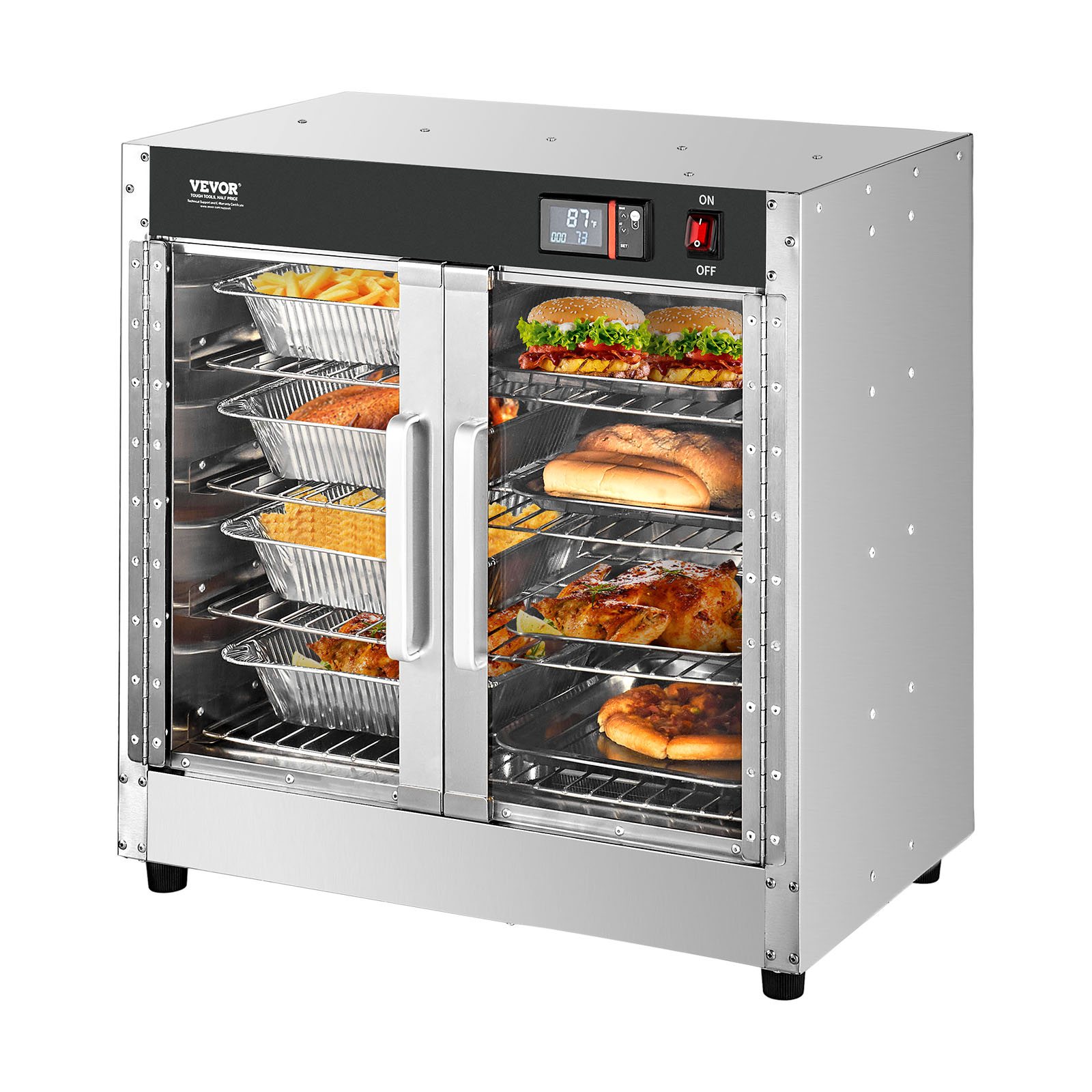 4/5-Tier Hot Box Food Pizza Warmer with Water Tray Concession Warming ...