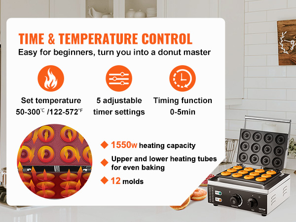 VEVOR Electric Donut Maker, 1550W Commercial Doughnut Machine with Non ...